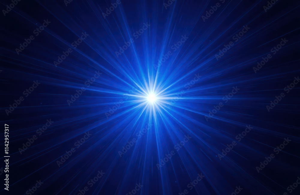 Abstract blue light burst design. Bright shining light rays radiate ...
