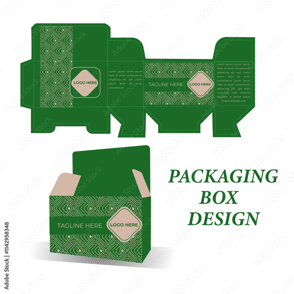 Packaging box design with Box dies line, 3d Box Mockup, icon, frames ...