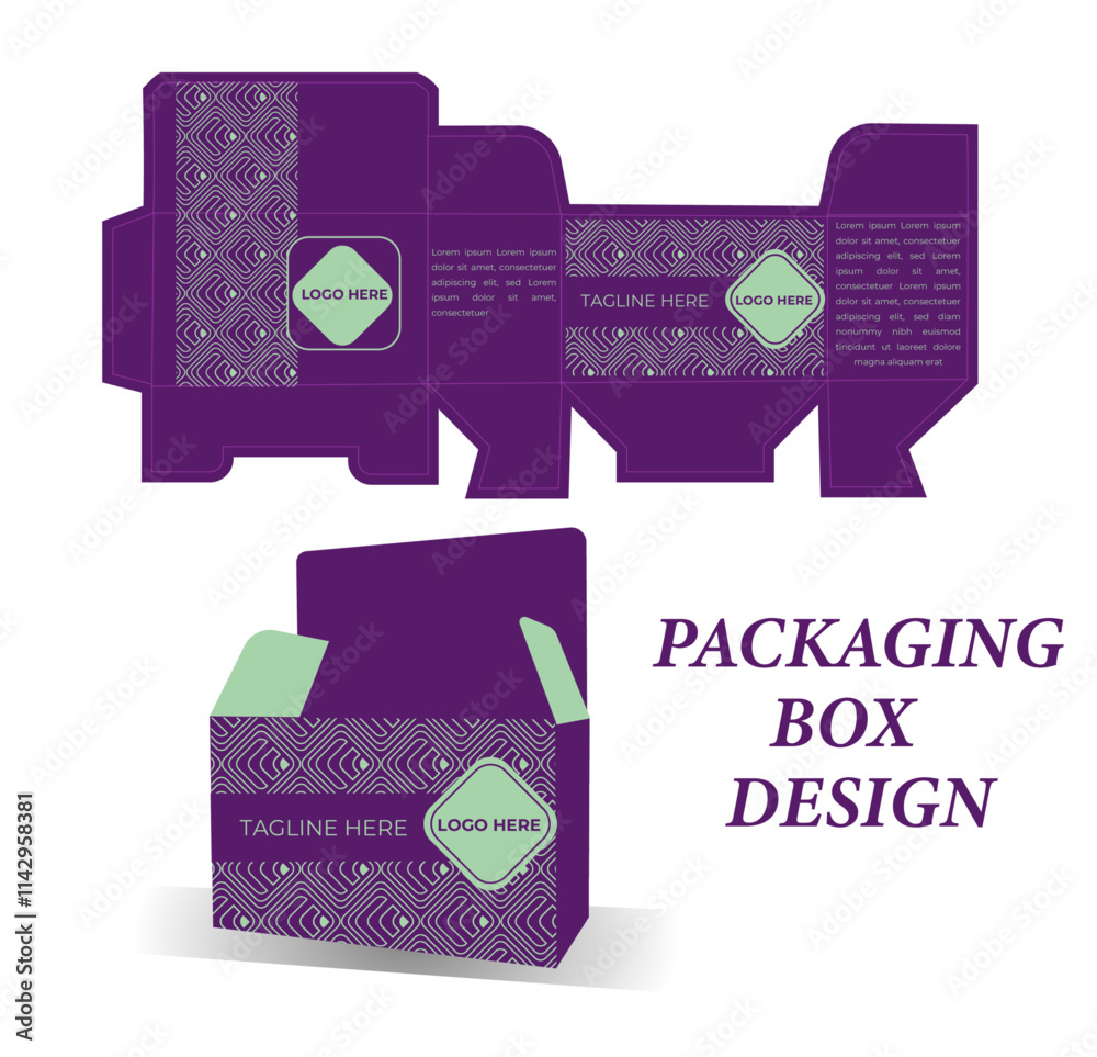 Packaging box design with Box dies line, 3d Box Mockup, icon, frames ...
