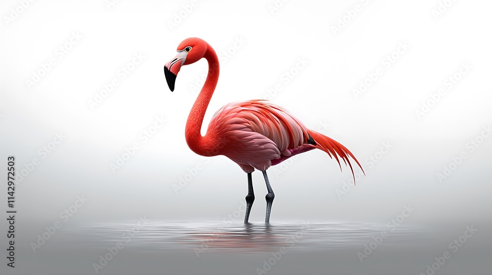 A 2D cartoon flamingo dancing in a tropical beach party scene, white ...