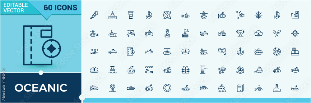 Oceanic icon pack. Contains such icons as map, yacht, wave, nautical ...