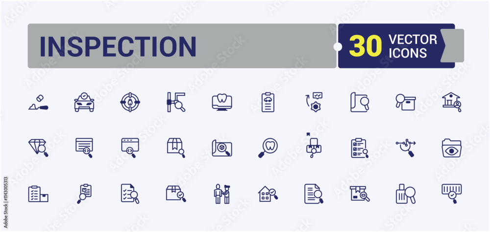 Inspection lined icons set. It contains symbols to research, approve ...