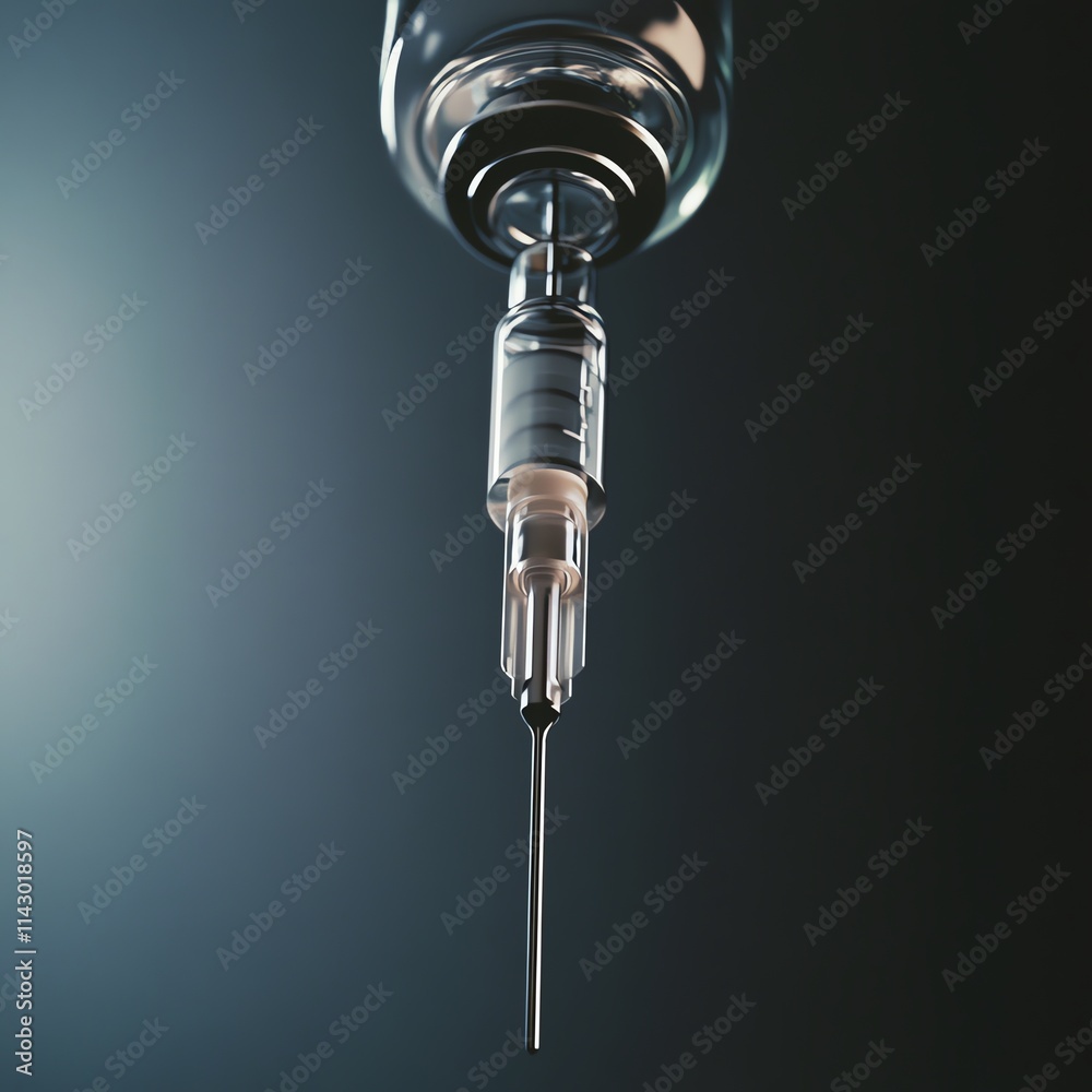 Macro shot of a sterile needle being inserted into an IV tube, focusing ...