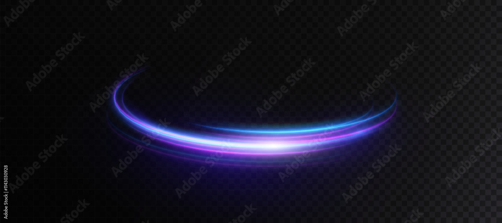 Shiny bright purple glowing sparkling curved line with magical light ...