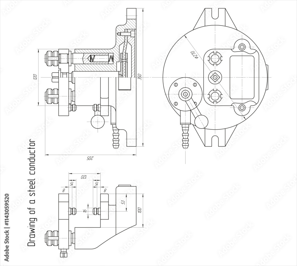 Vector conductor. Engineering mechanical assembly drawing of steel ...