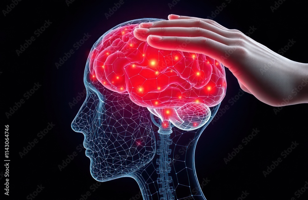 Human head profile shows brain with highlighted pain points. Caregiver ...