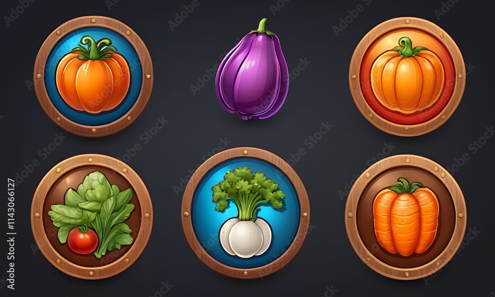 Farm game icon. Vegetable and bag ui item vector. Supermarket grocery ...