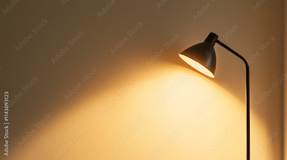 Minimalist desk lamp casting warm light home office interior ...