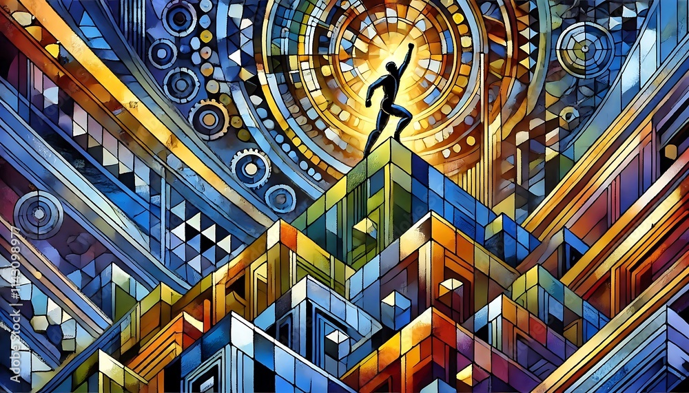Visualize determination as ascending geometric structures with bold ...