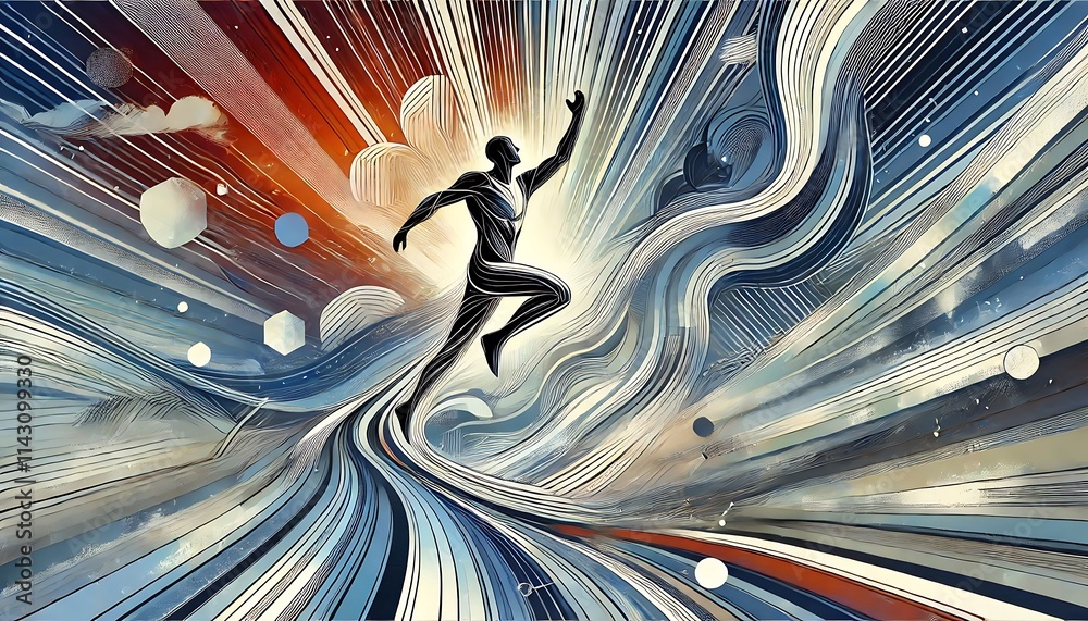 Create a depiction of human ambition as bold, forward-moving visuals ...