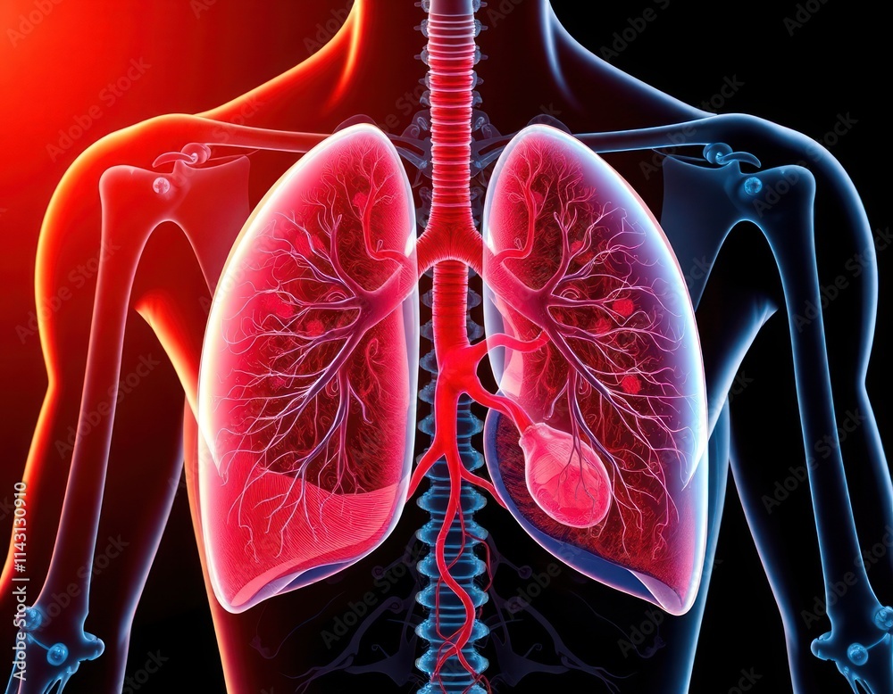 Medical illustration of human lungs, heart anatomy. 3D view of organs ...