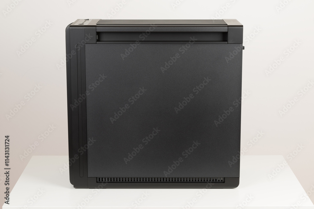 Side view of empty big tower, PC case, chassis, Studio shoot on white ...