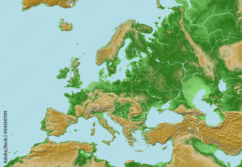 Map of Europe with elevations Stock Illustration | Adobe Stock
