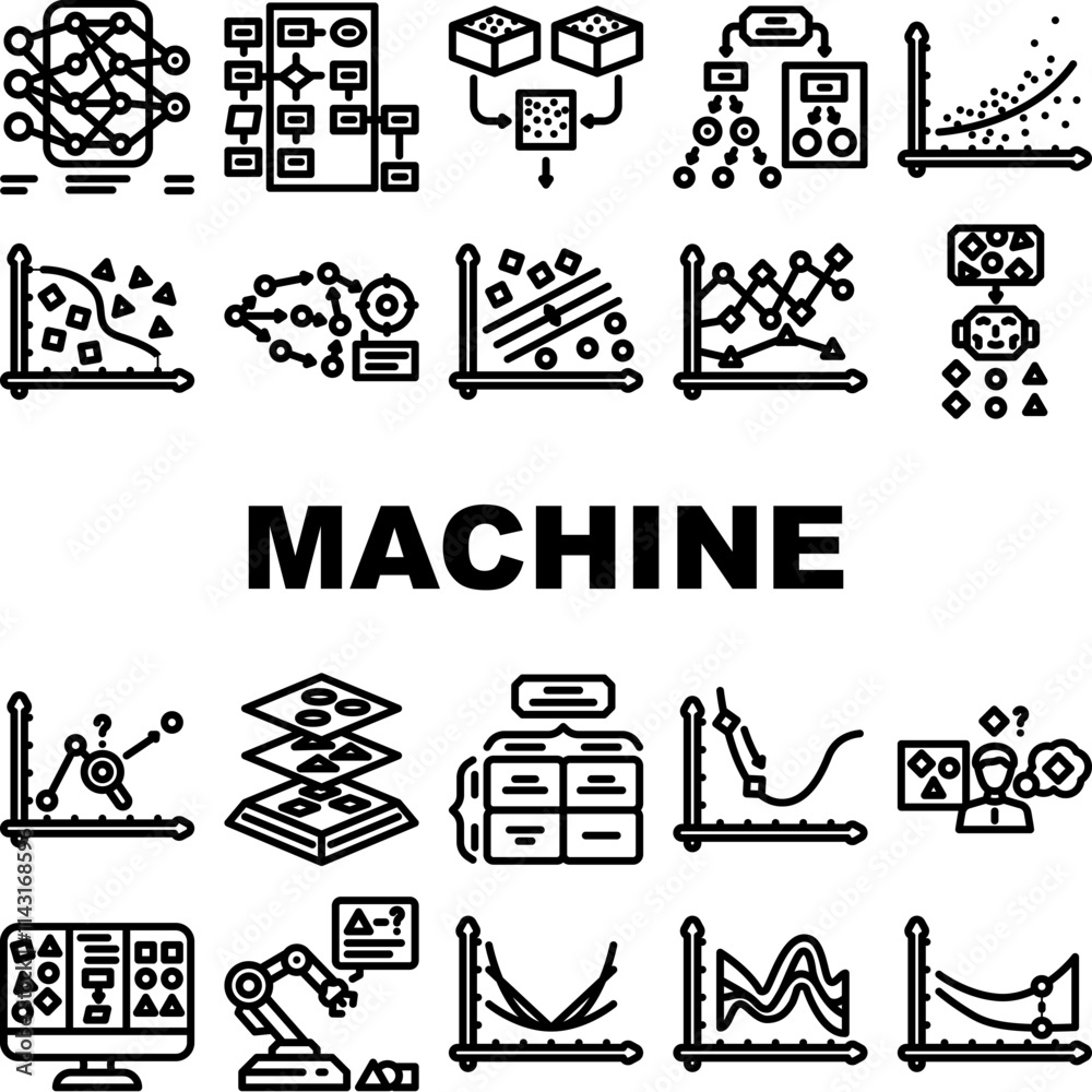 machine learning algorithm model icons set vector. data training ... machine learning algorithm model icons set vector. data training ...