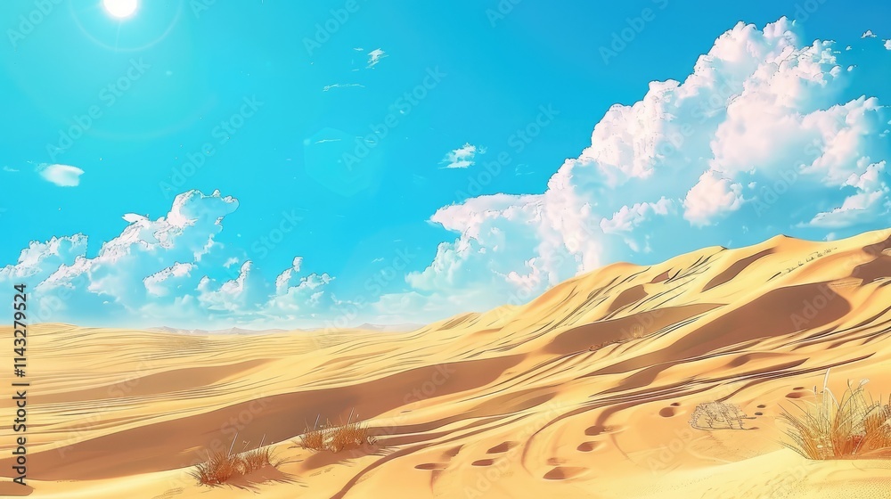 Anime sand dunes desert background backdrop illustration, sands blue ...