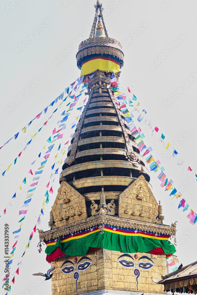 The Shikhara or the decorations above the main dome of the Buddhist ...