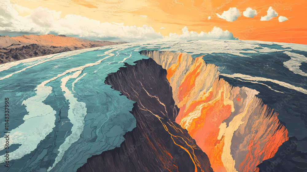 Illustration Of Tectonic Plates Shifting With A Fault Line And Earths