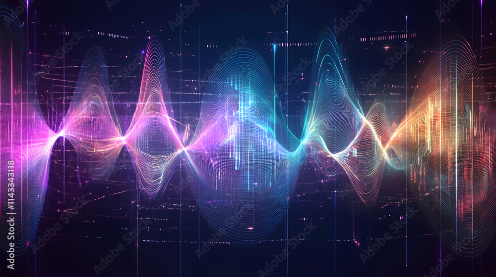 Graphic representation of sound and electromagnetic waves, with ...