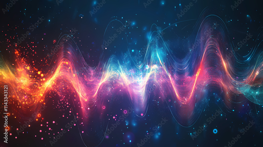 Graphic representation of sound and electromagnetic waves, with ...