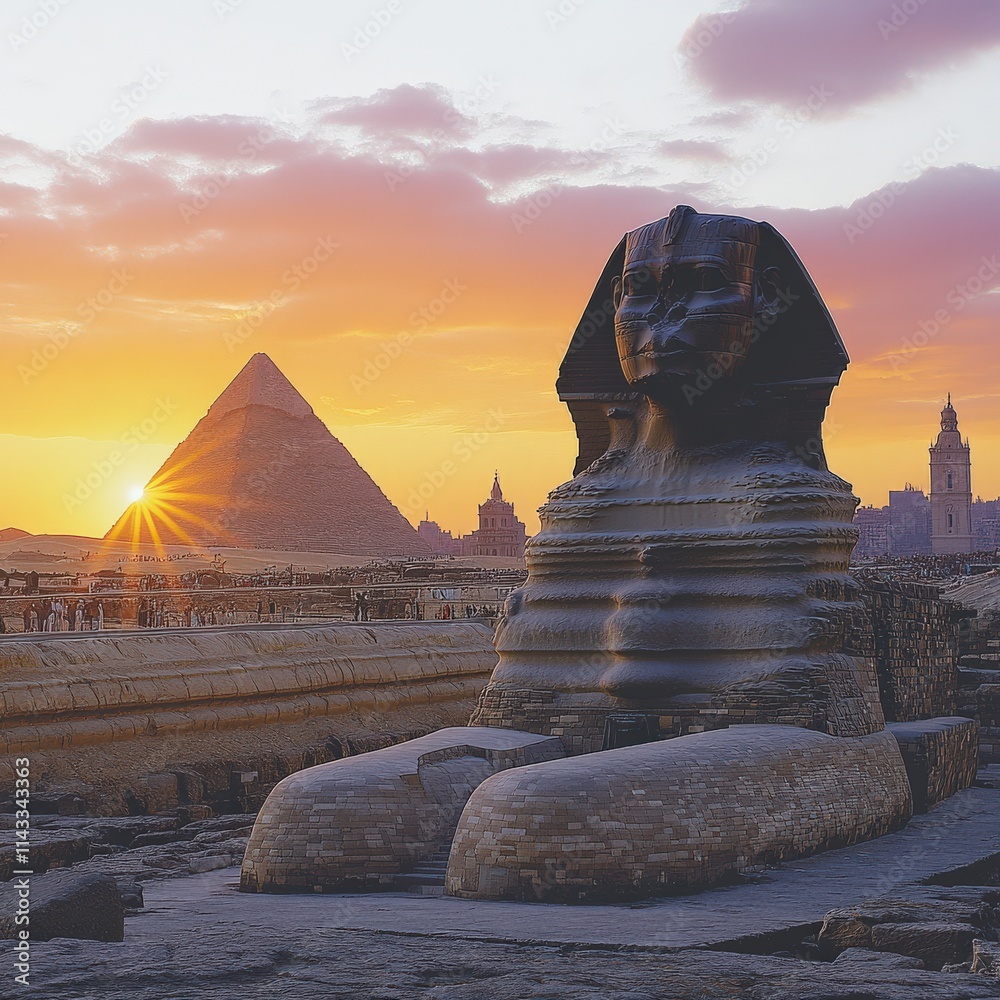 Majestic Sphinx Giza Pyramids Egypt Sunrise Ancient Monument Landmark ...