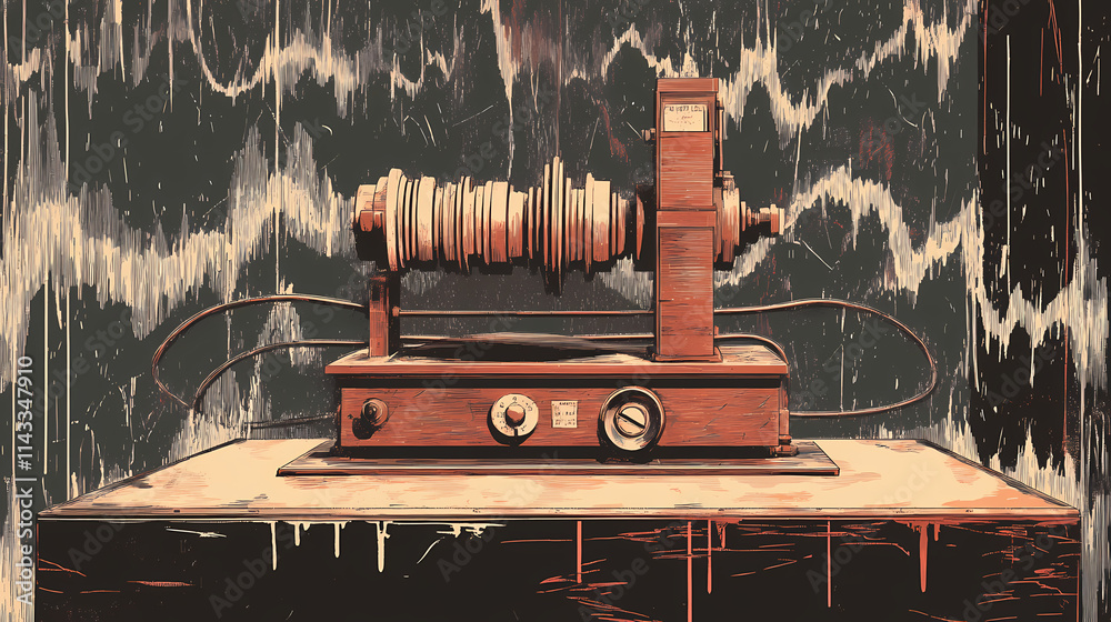 Detailed vintage seismograph instrument capturing the dramatic ...