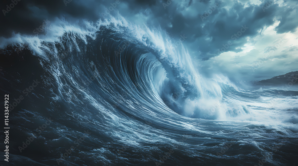 Destructive tidal wave caused by seismic activity, natural disaster ...