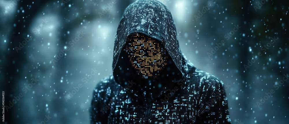 hacker in dark forest with glowing binary code artificial intelligence ...