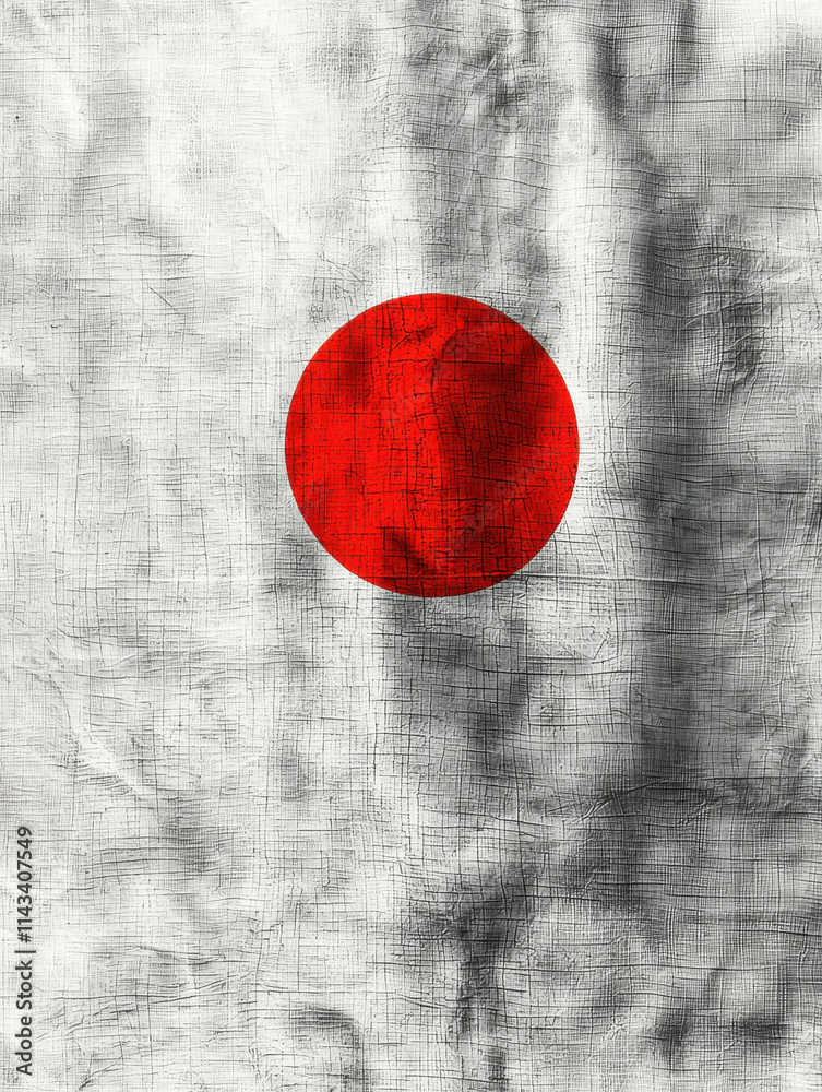 Japanese flag with bold red circle on textured white background Stock ...
