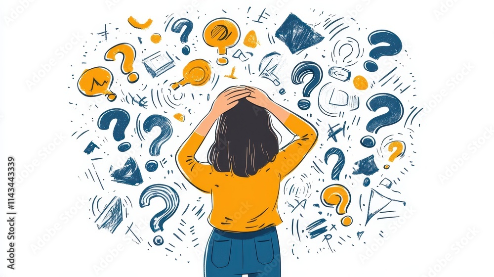 A confused character scratches their head amid a whirlwind of ...