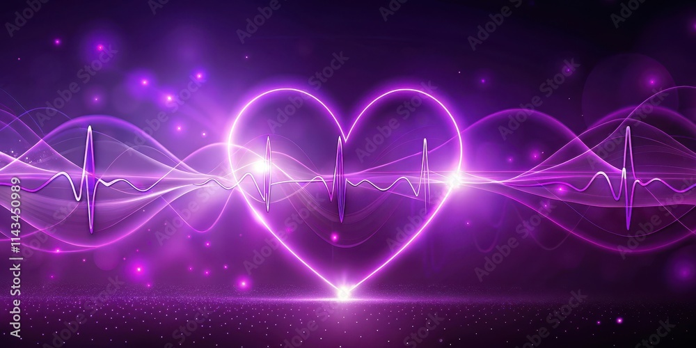 Heartbeat rhythm on swirling purple background with subtle neon glow ...