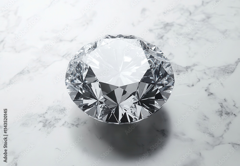 Brilliantly Cut Diamond Gemstone on White Marble Surface Capturing ...