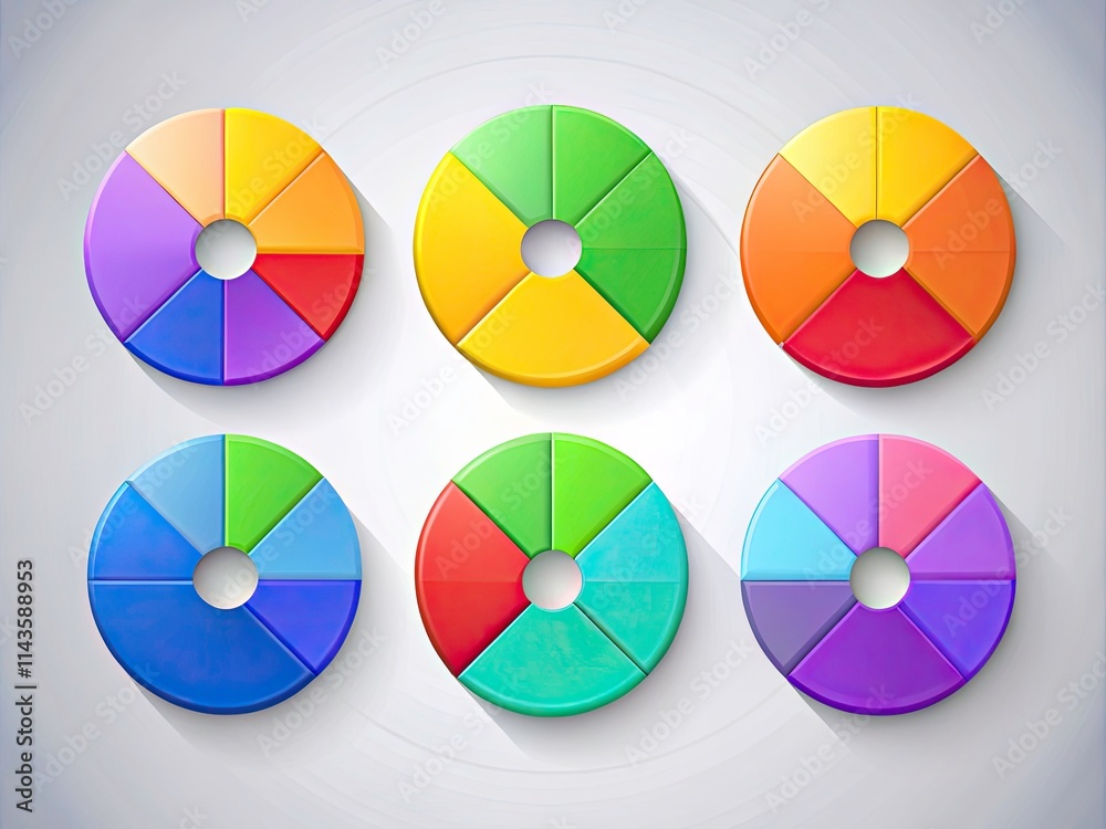 Pie Chart Diagrams Set: Simple Flat Design Circle Charts for Data ...