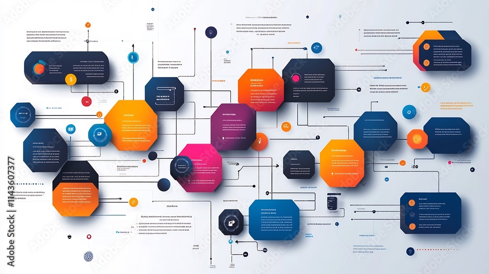 Bold project management infographic with colorful task flows and modern ...