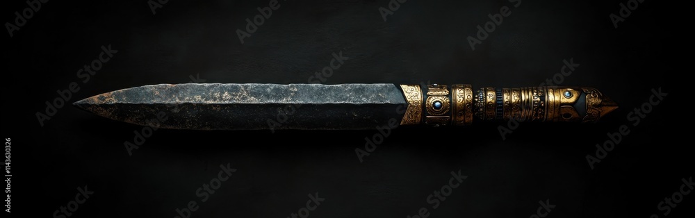 Intricate Mayan obsidian dagger featuring a jeweled hilt from ancient ...