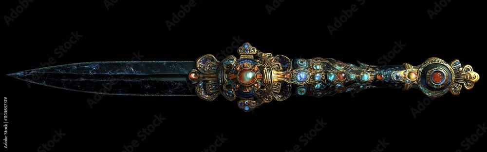 Mayan obsidian dagger featuring intricate jeweled hilt and elaborate ...
