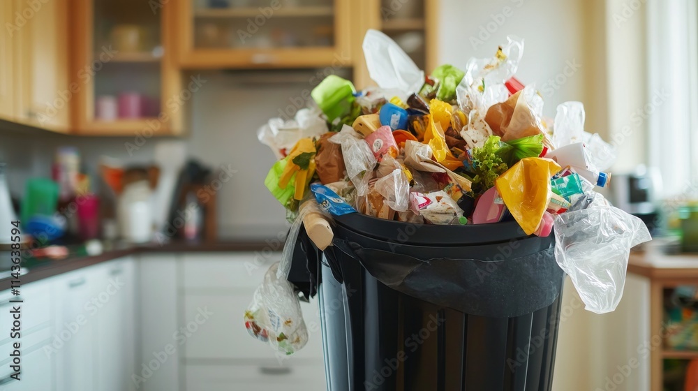 95.Woman throwing food waste along with plastic wrappers into a single ...