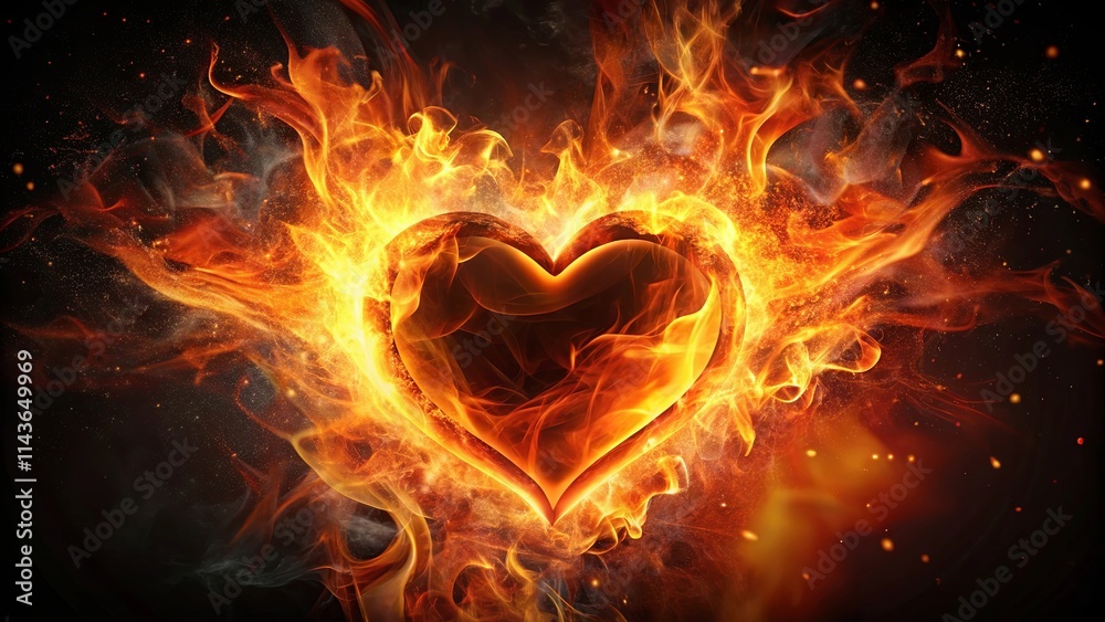Fiery Heart Symbol An Intense Image of Passion and Love Embodied in ...
