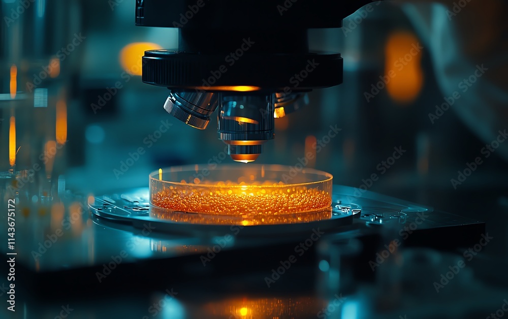 Human cell culturing process, biotechnology lab technician using ...