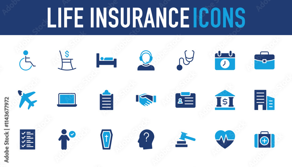 Set of Life Insurance icon. Calendar, Disable, Life Insurance, Rest ...