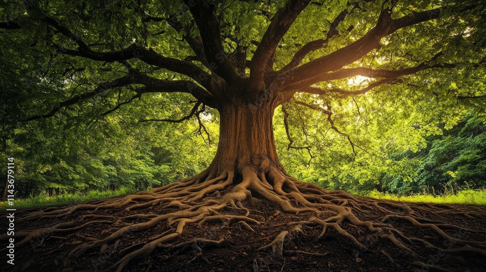 Thick branches of chestnut tree, composition from branches to roots ...