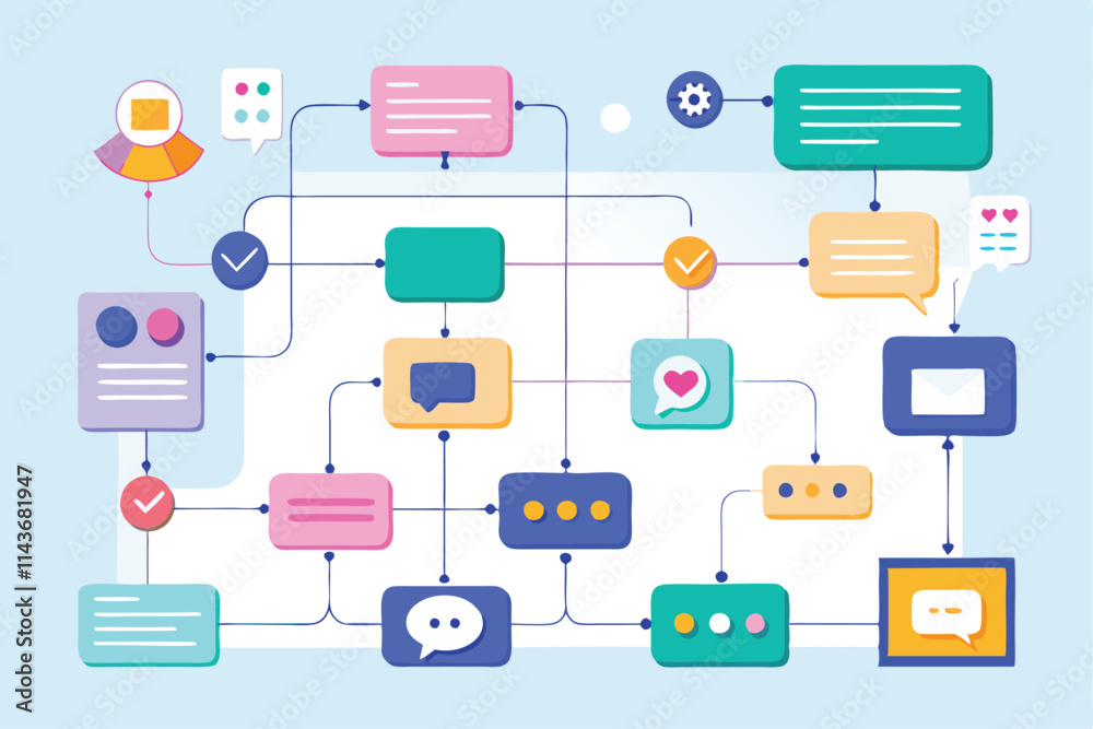 This flowchart showcases various message communication pathways used in user interactions ...