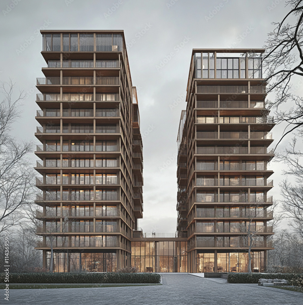 architectural photo of a long stretched ten storey high, terraced ...