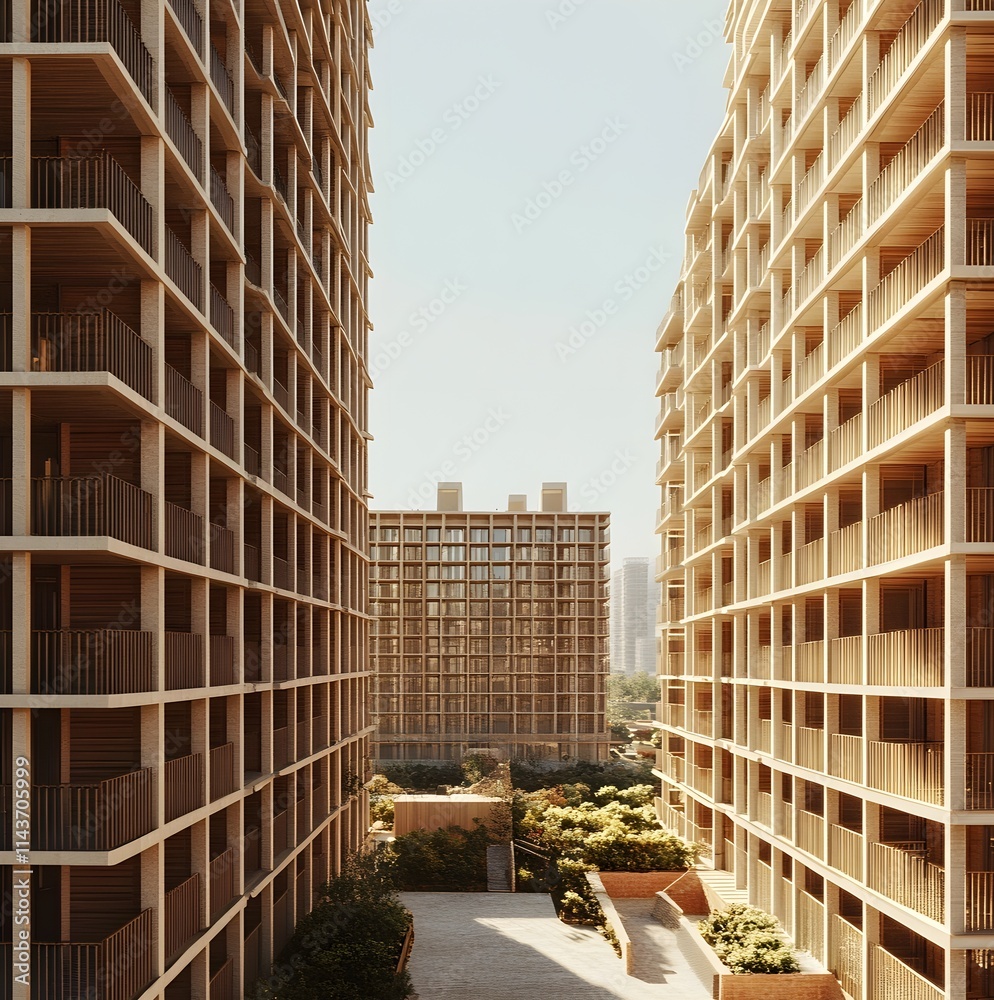 architectural photo of a long stretched ten storey high, terraced ...