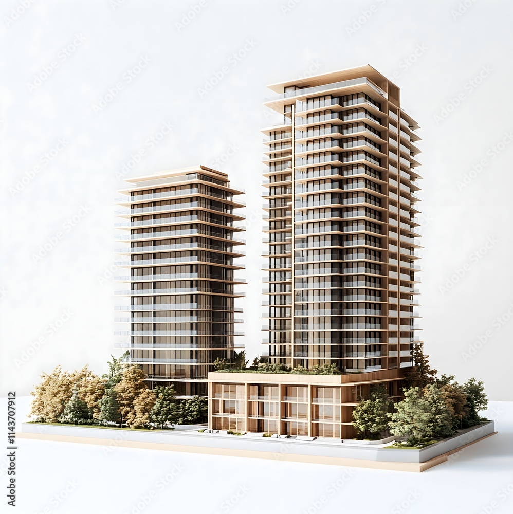 architectural photo of a long stretched ten storey high, terraced ...