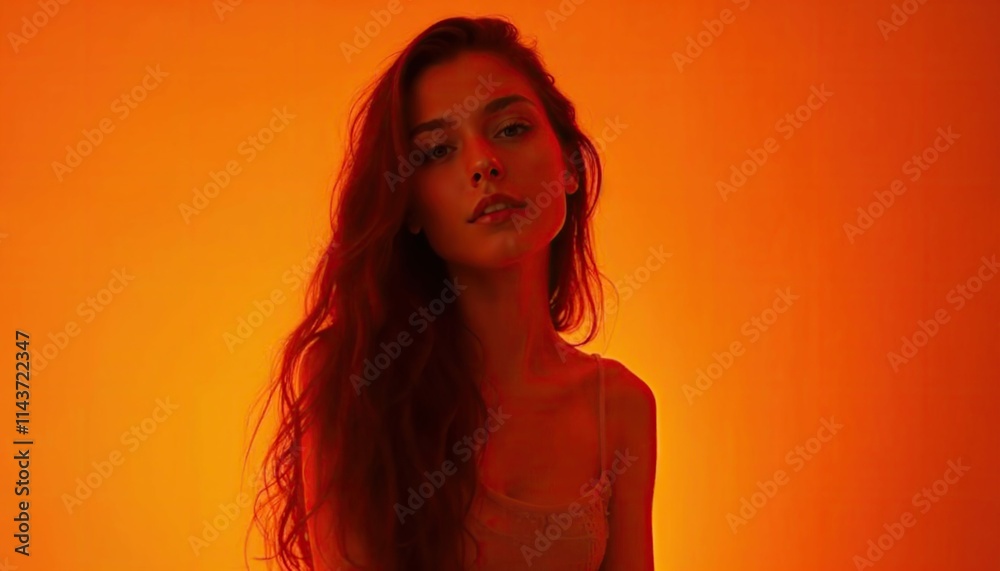 Fiery Gaze: A captivating portrait of a young woman with long brown ...