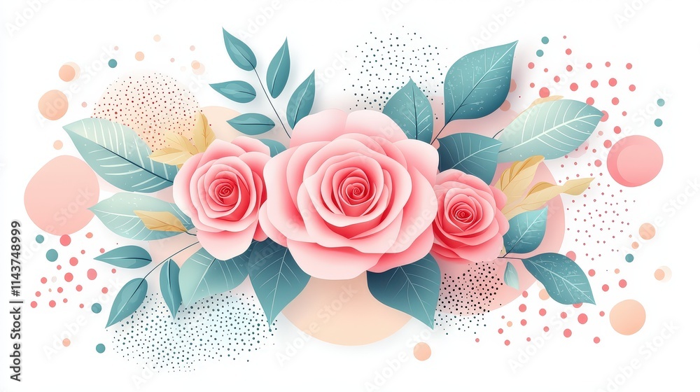 Playful flat vector clipart of pink roses, with a subtle retro filter ...