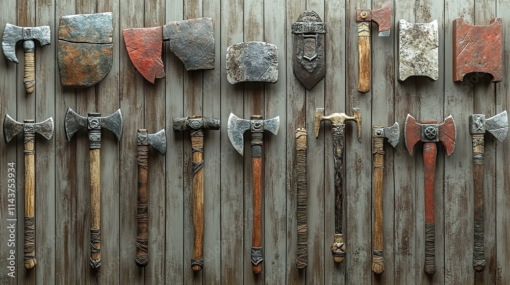 Medieval Weapons Icon Sheet - Collection of Swords and Axes with Clay ...