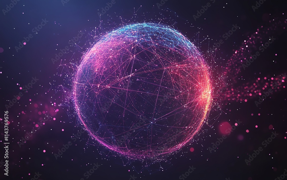 Vector abstract global network, world globe with interconnected lines showing digital ...