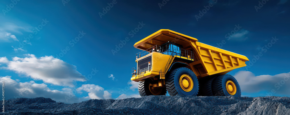 3D Giant yellow mining excavator with a warning sign for Live ...