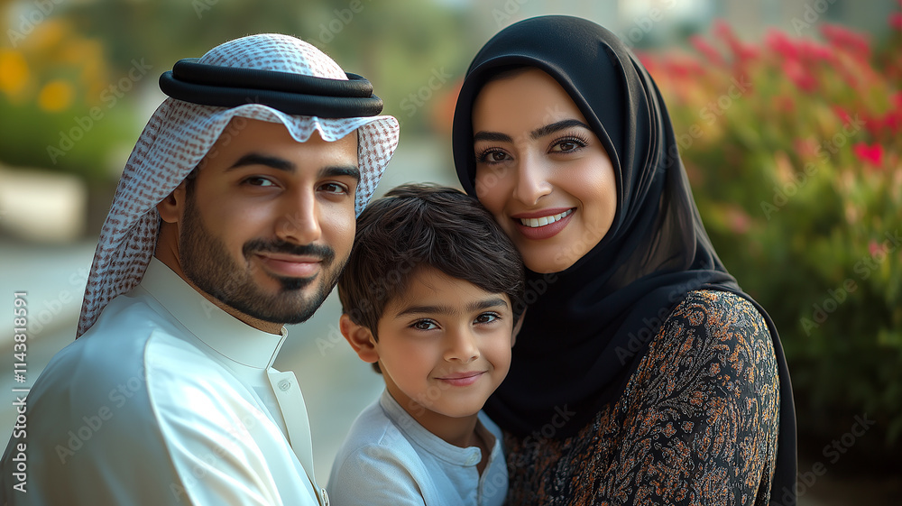 happy Arab Saudi emirati kuwait qatar, family, portrait of a Saudi Gulf ...